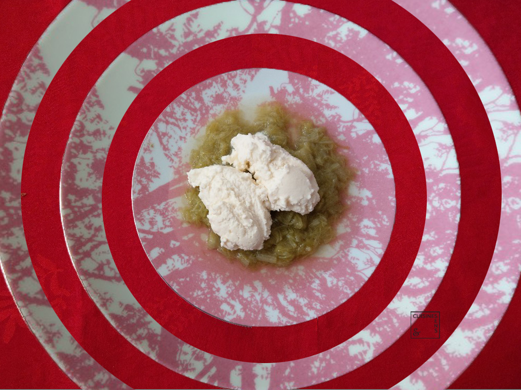 Mousse de fromage blanc amande et rhubarbe en compote vanillée ...